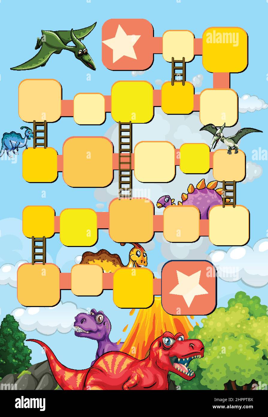 Snake ladder game template with dinosaur theme illustration Stock ...