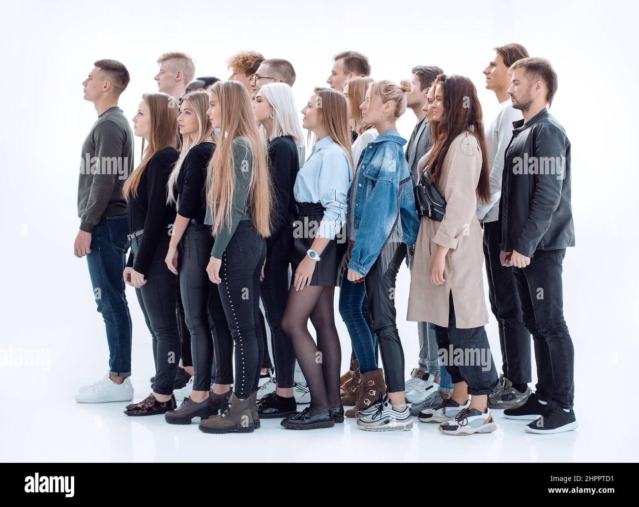 side view. an organized group of young people Stock Photo - Alamy