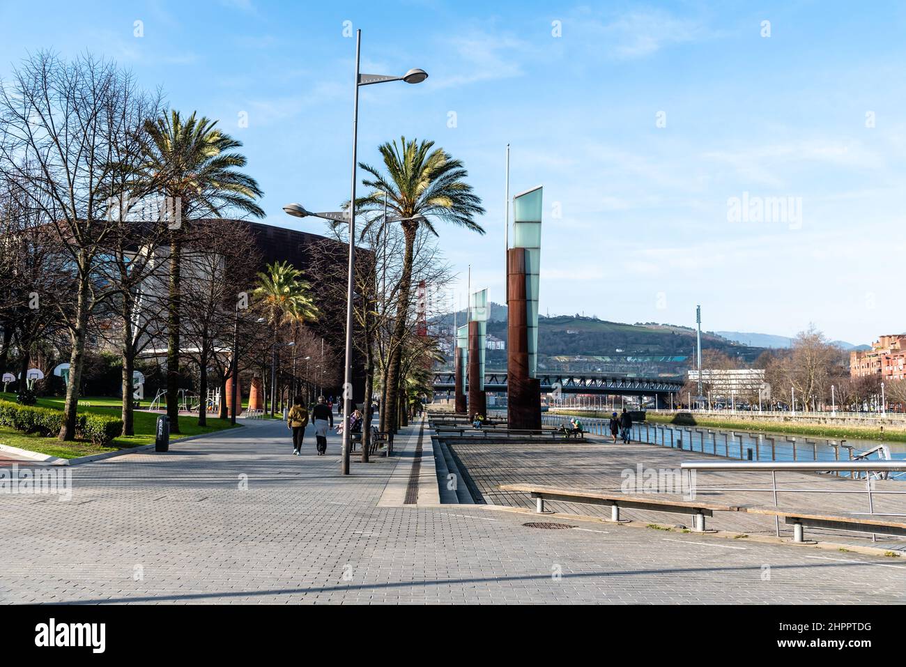 Bilbao, Spain - February 13, 2022: View of the promenade along the ...