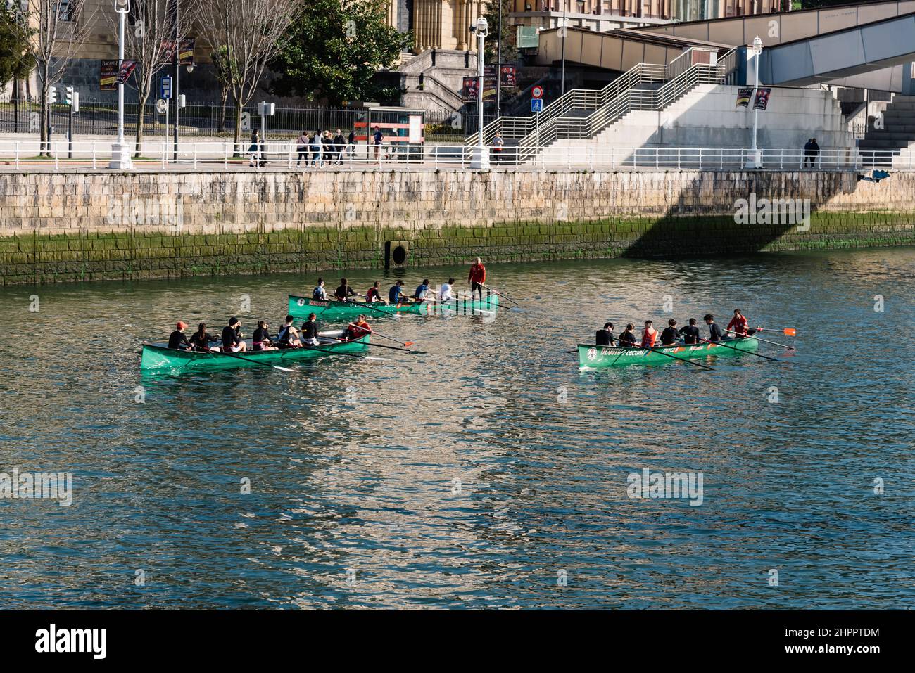 Bilbao, Spain - February 13, 2022: Rowers training in Traineras ...