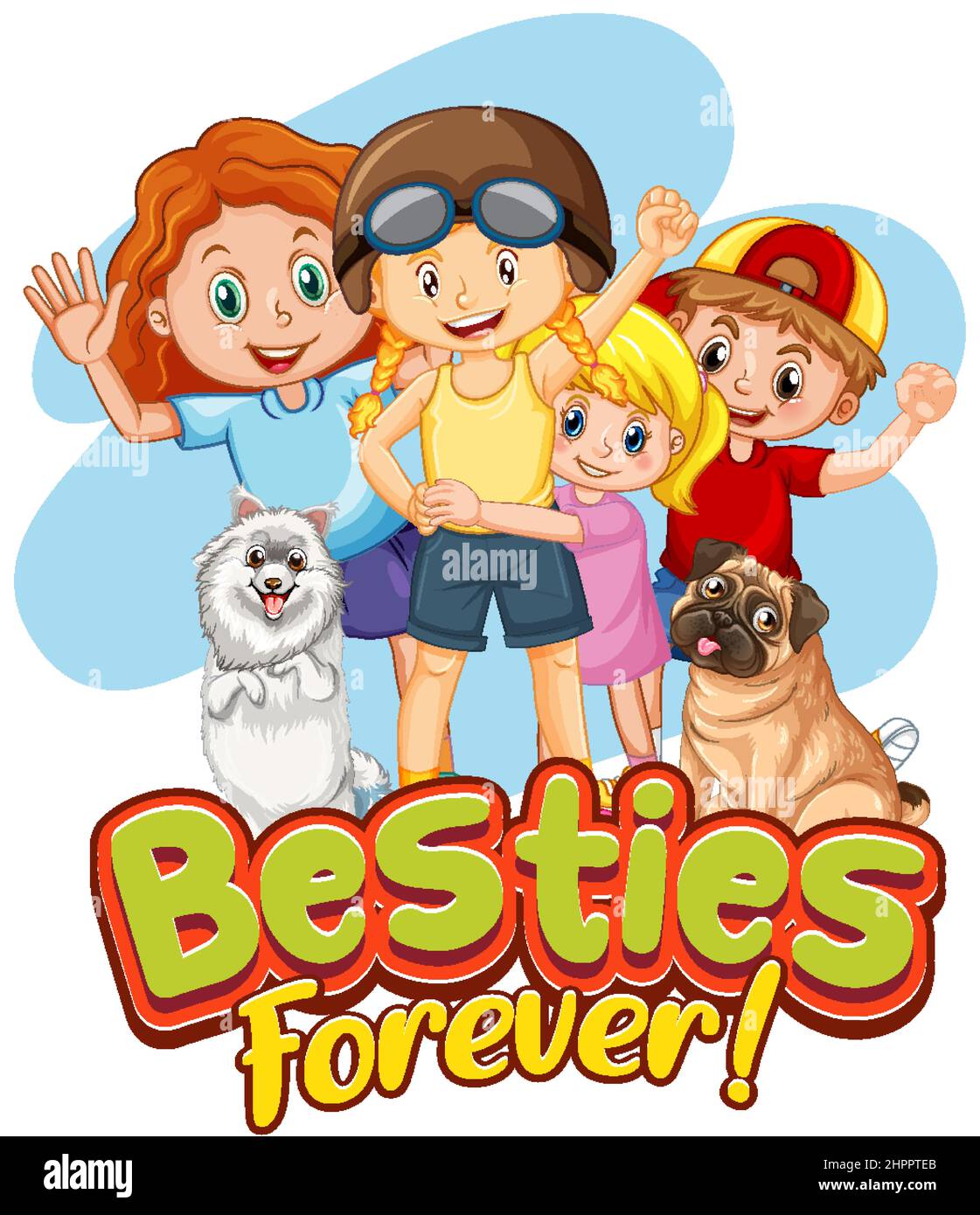 Besties Forever typography logo with children cartoon characters ...
