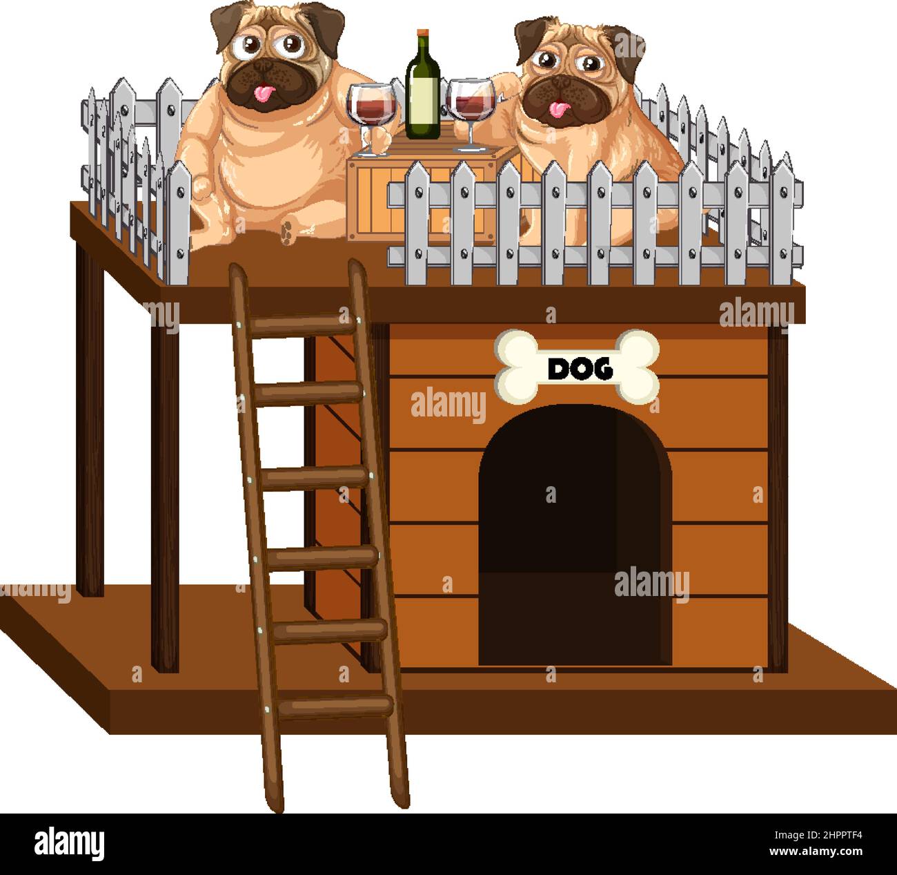 Two dogs drinking wine on doghouse illustration Stock Vector Image ...