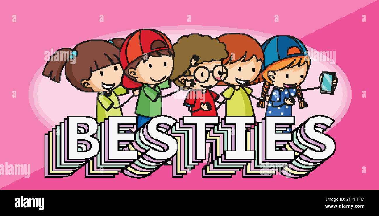 Besties banner with happy children illustration Stock Vector Image ...
