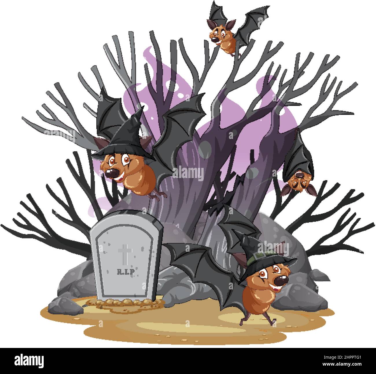 Group of bats in halloween forest illustration Stock Vector Image & Art ...