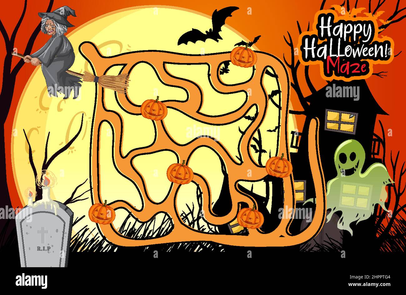 Happy Halloween maze game template illustration Stock Vector Image ...