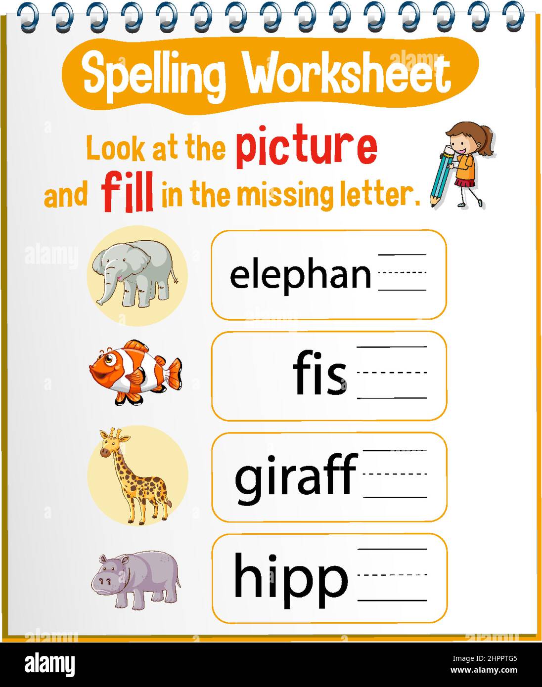 Spelling worksheet template for kids illustration Stock Vector Image ...