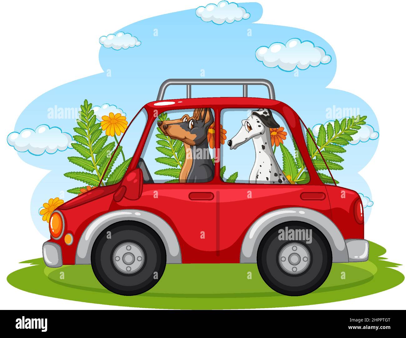 Two dogs riding in red car illustration Stock Vector Image & Art - Alamy