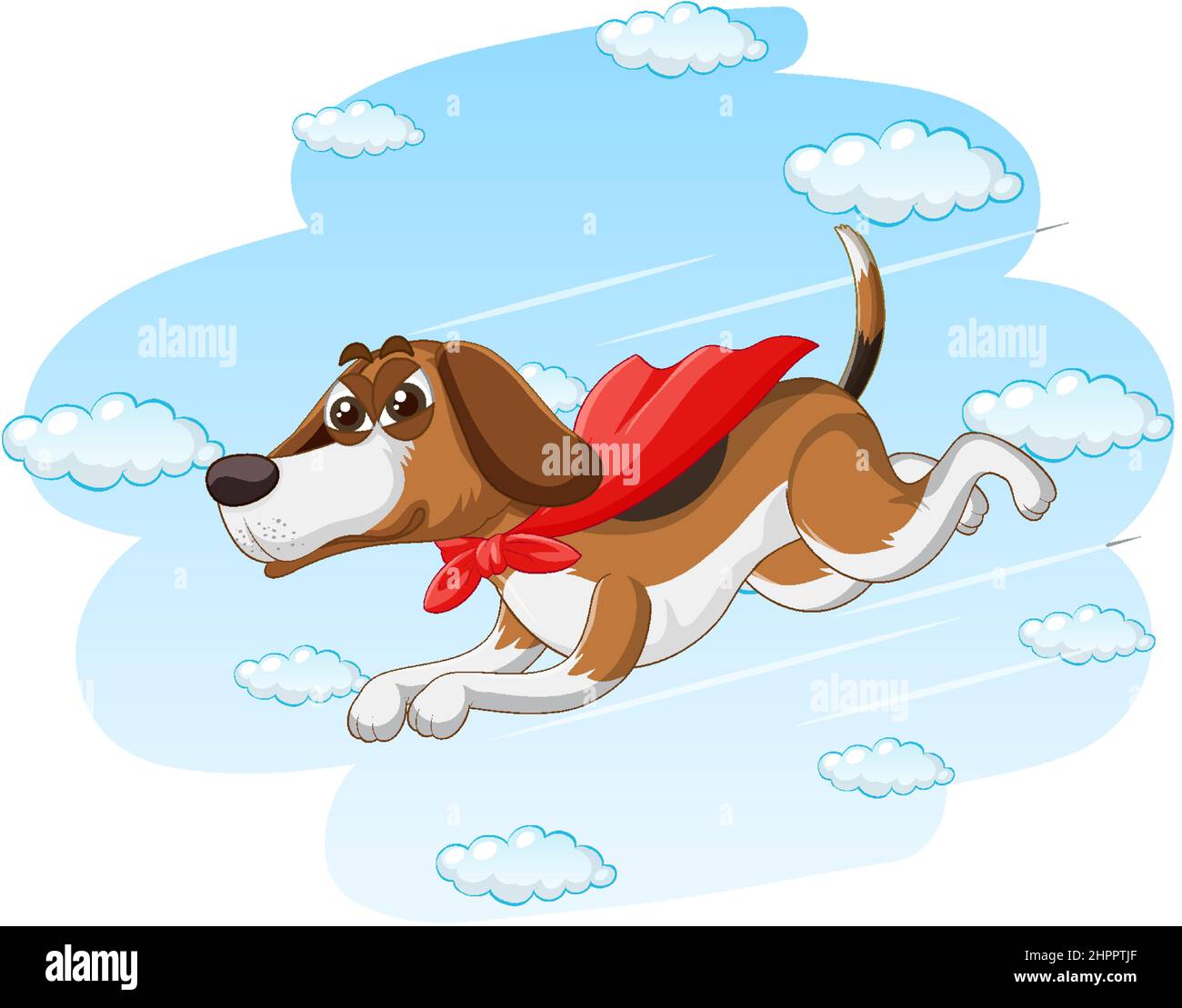 Dog with red cape flying in the sky illustration Stock Vector Image ...