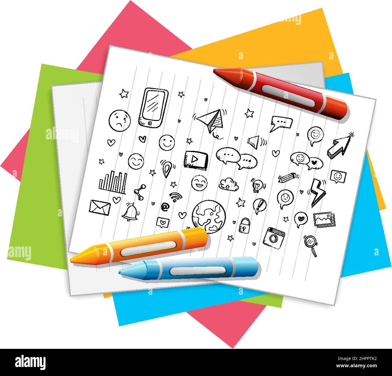 Hand drawn doodles on paper with crayons illustration Stock Vector ...