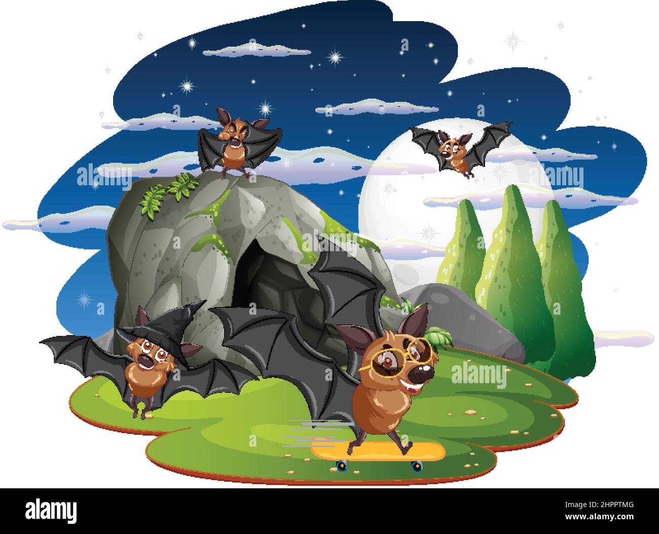 Group of bats in forest at night illustration Stock Vector Image & Art ...