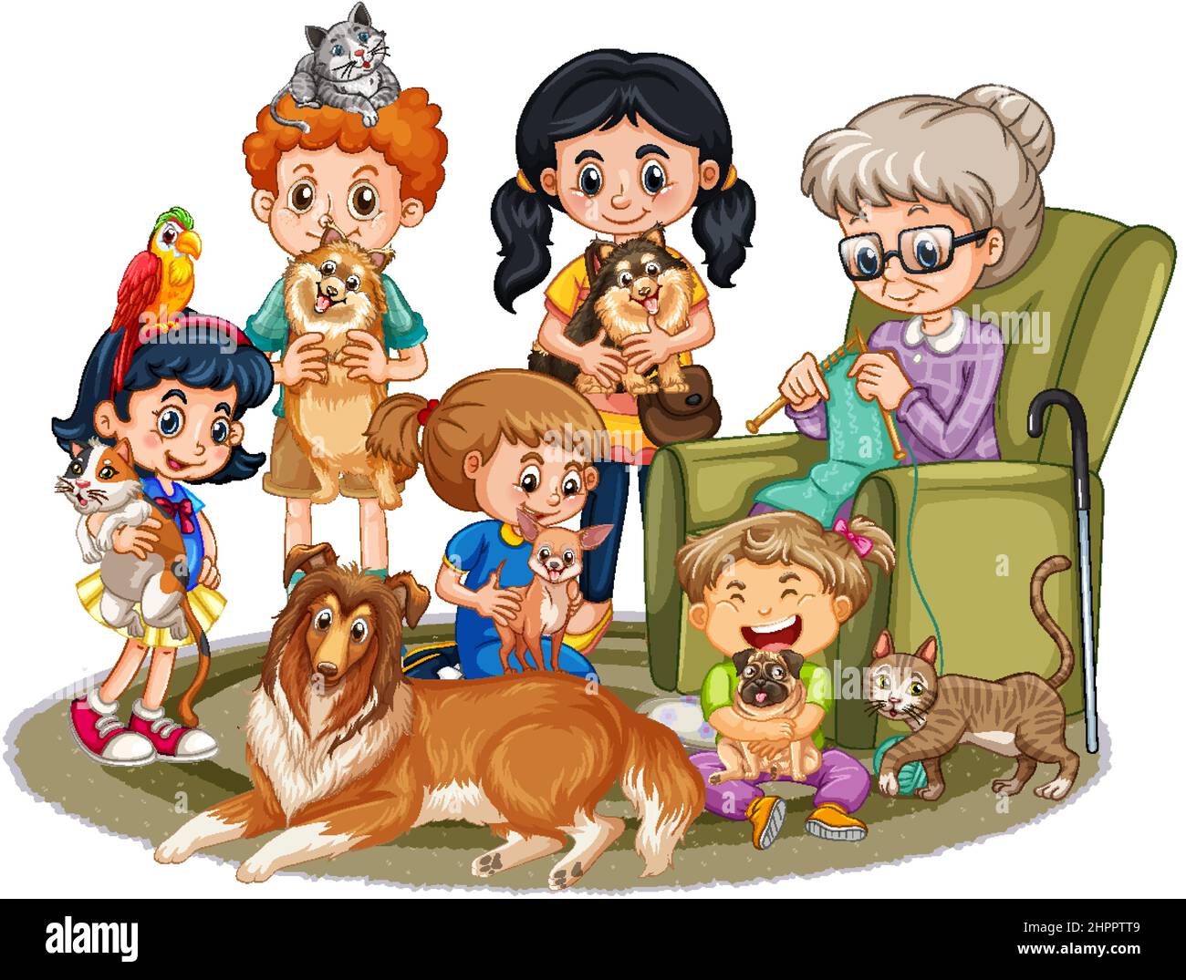 Big family members with many dogs illustration Stock Vector Image & Art ...