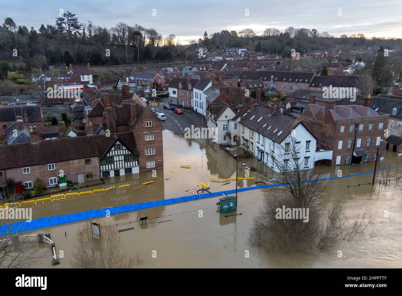 An aerial view of Bewdley, in Worcestershire, where floodwater from the ...