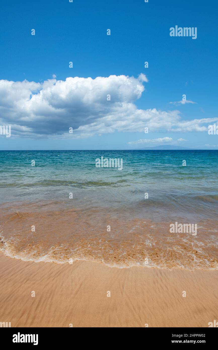 Beach background. Calm beautiful ocean wave on sandy beach. Sea view ...