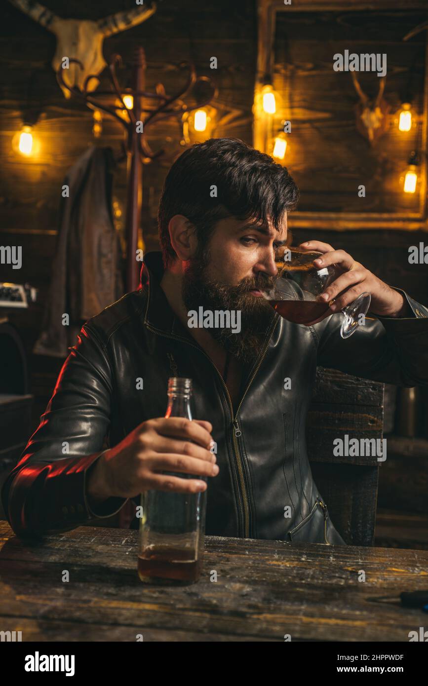 Drunk alcohol addict man drinking whiskey, depressed alcoholic ...