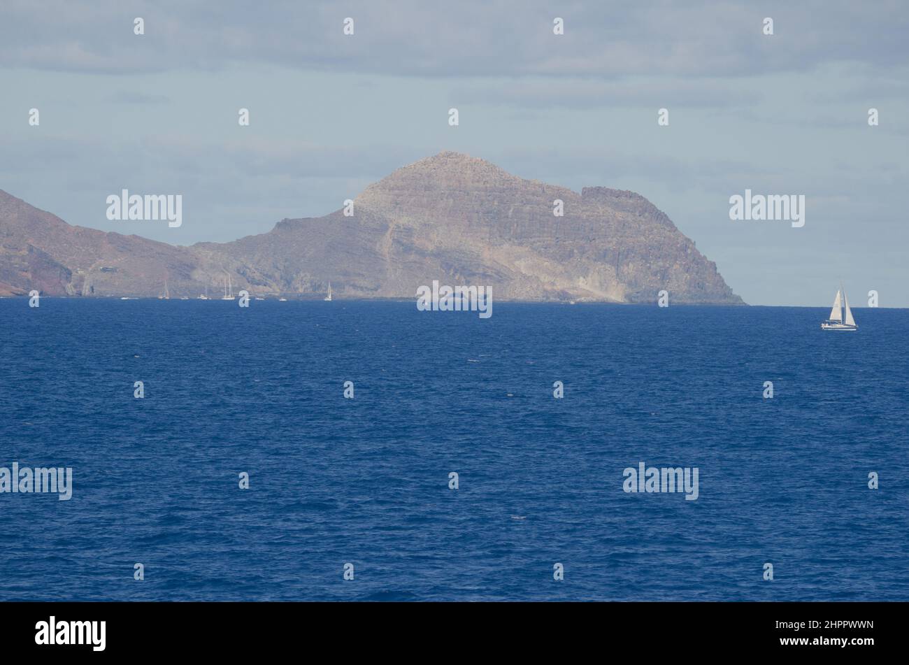Sailboat and yachts in front of the coast of Anaga. Santa Cruz de ...