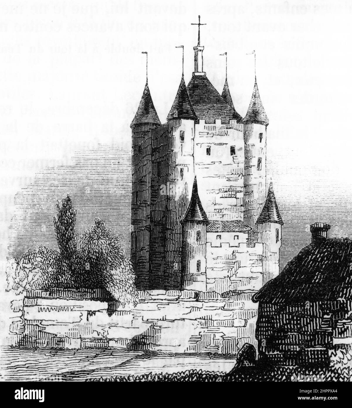 "Vue de la prison du Temple a Paris" (Temple prison) Gravure tiree de ...