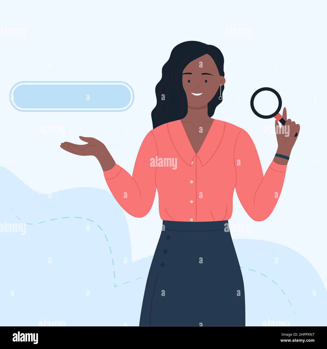 Online internet searching bar and girl with magnifying glass ...