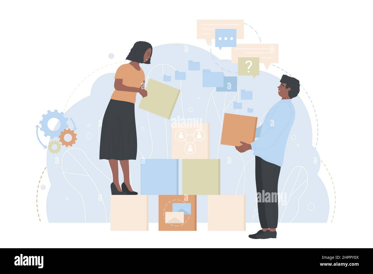 Teamwork of business people building cubes together vector illustration ...