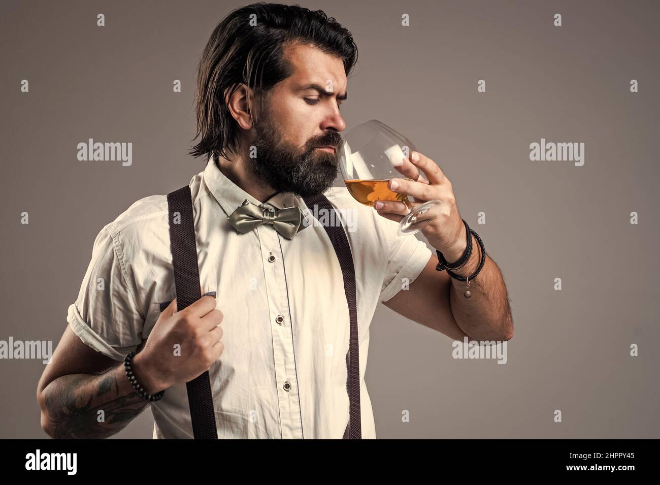 alcohol addict concept. brutal handsome man with moustache. mature guy ...