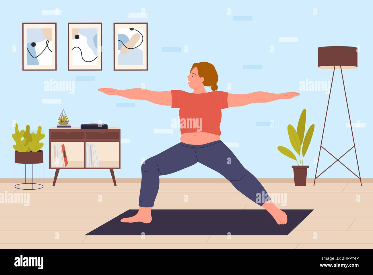 Woman doing yoga training at home. Daily exercising pose and healthy ...