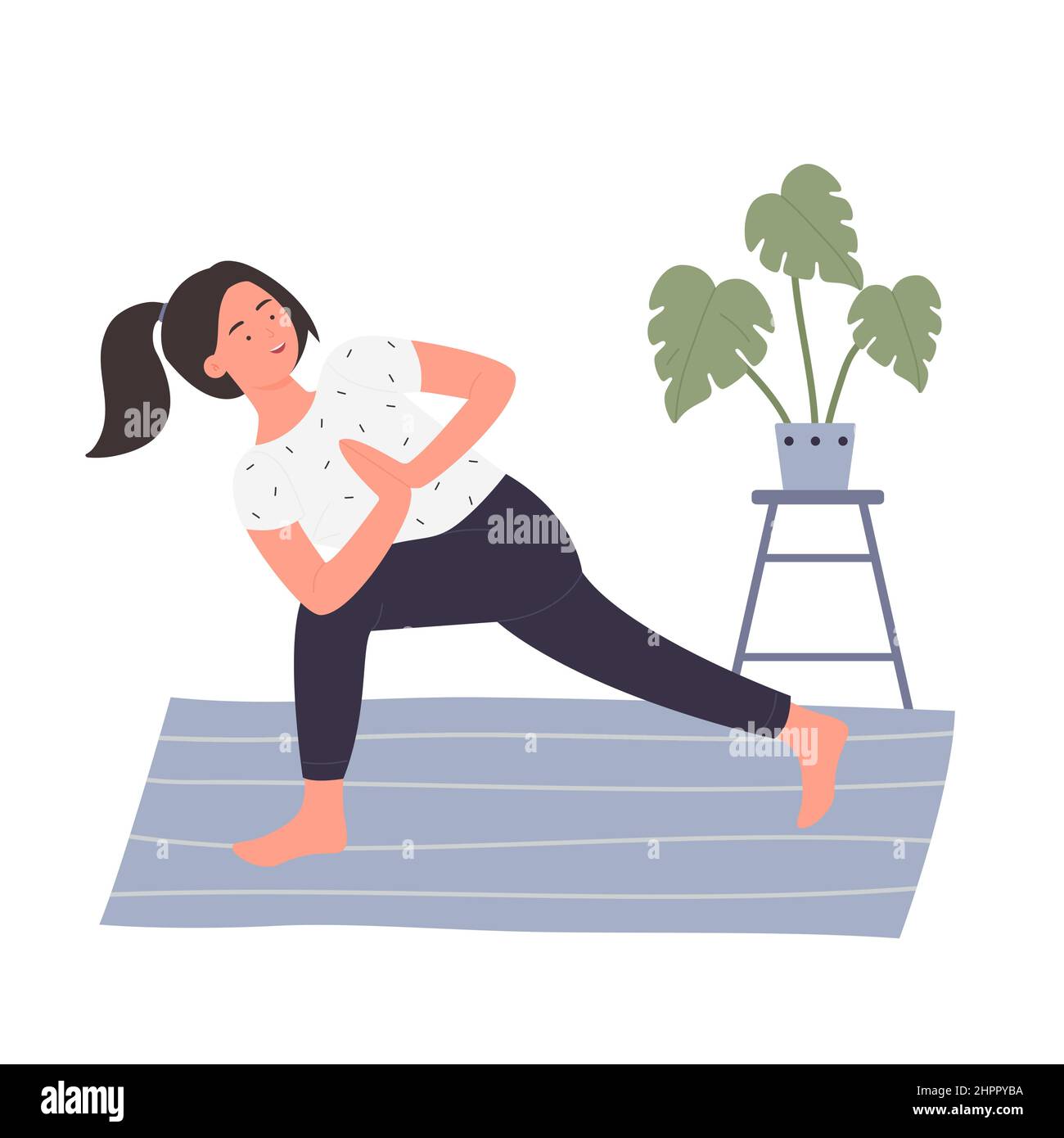 Girl doing sport training exercise at home. Healthy daily habits of ...