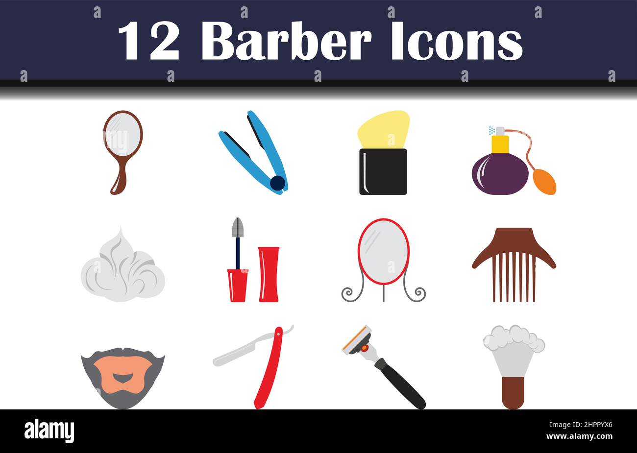 Barber Icon Set. Flat Design. Fully editable vector illustration. Text ...