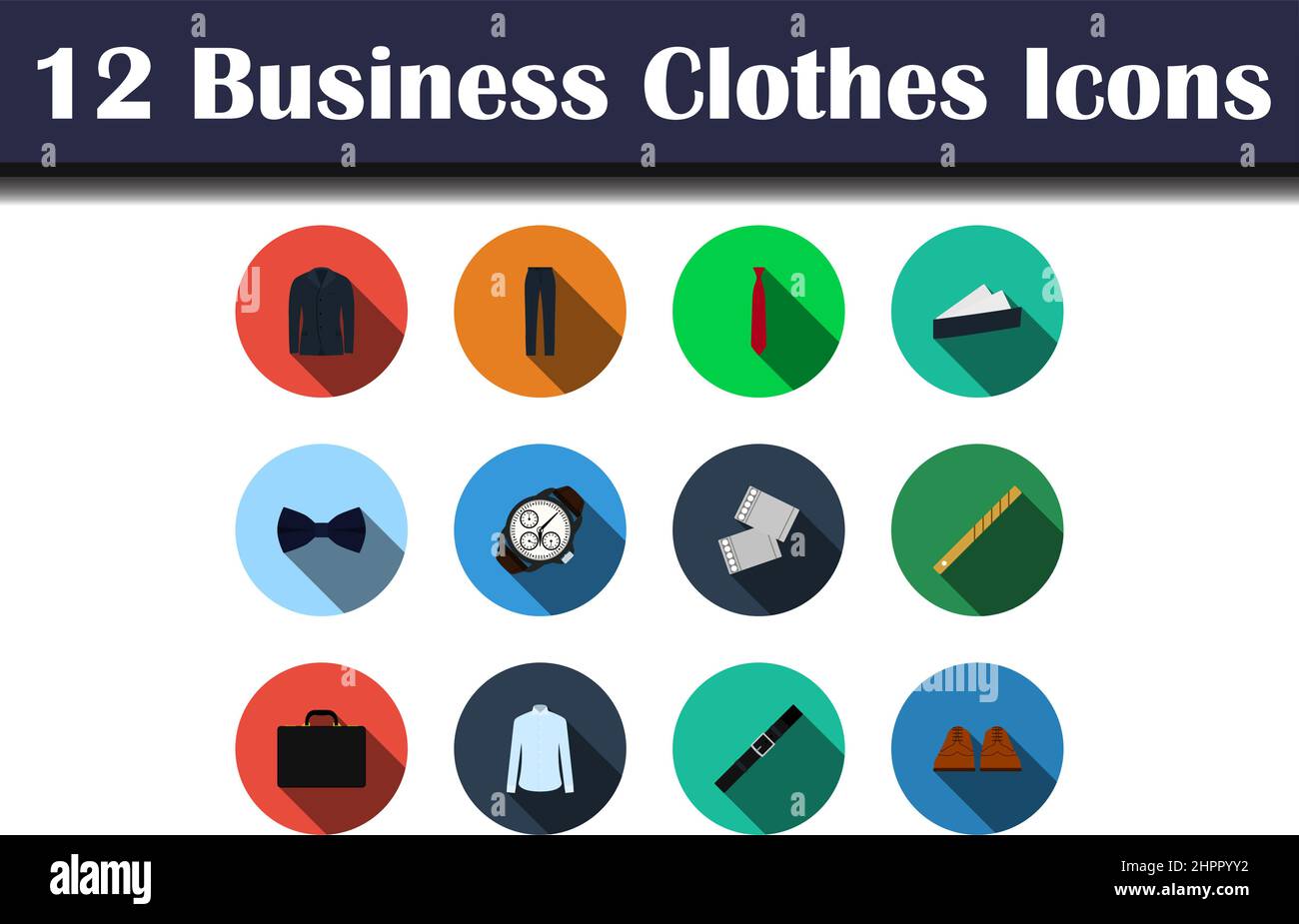Business Clothes Icon Set. Flat Design With Long Shadow. Vector ...