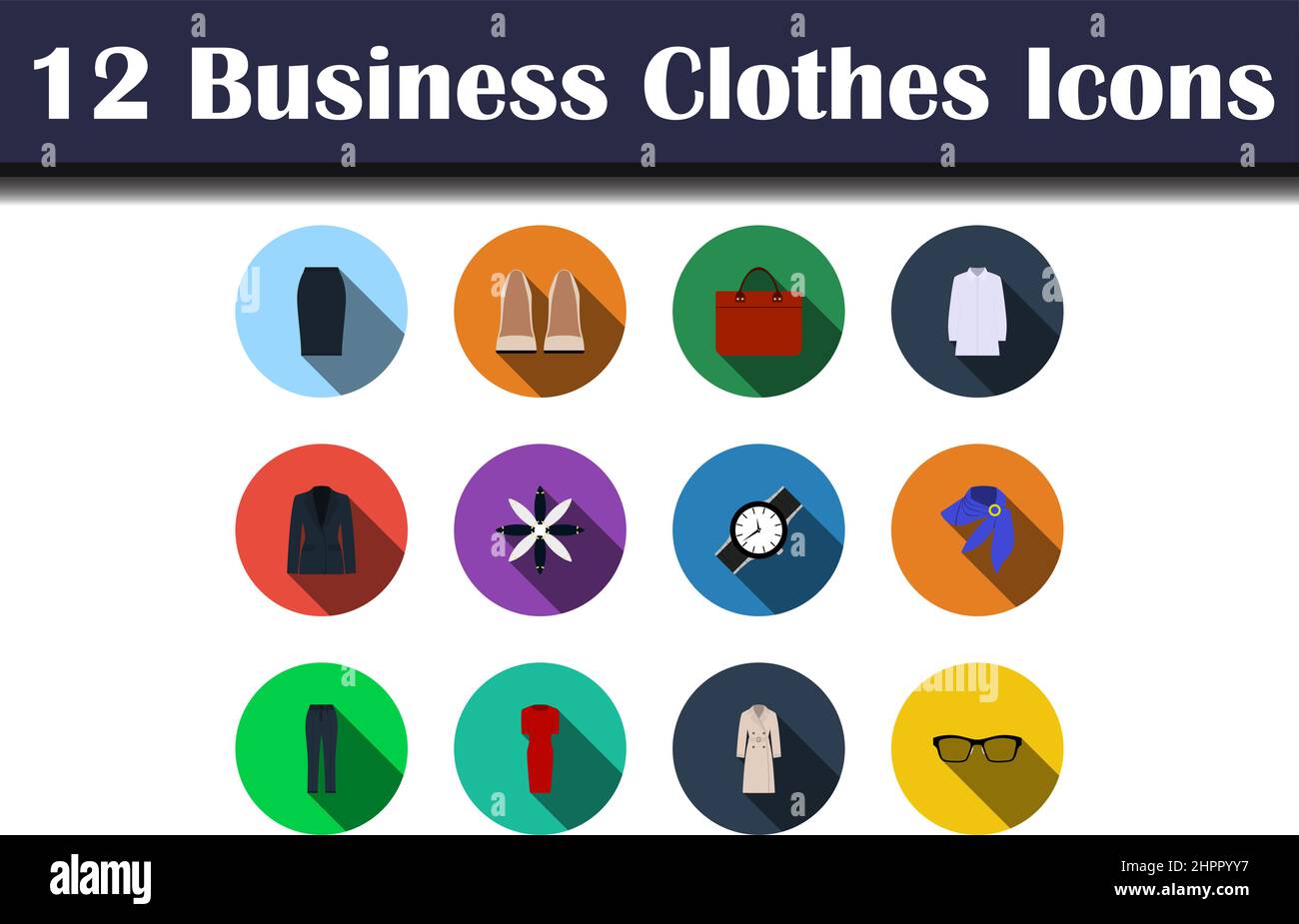 Business Clothes Icon Set. Flat Design With Long Shadow. Vector ...