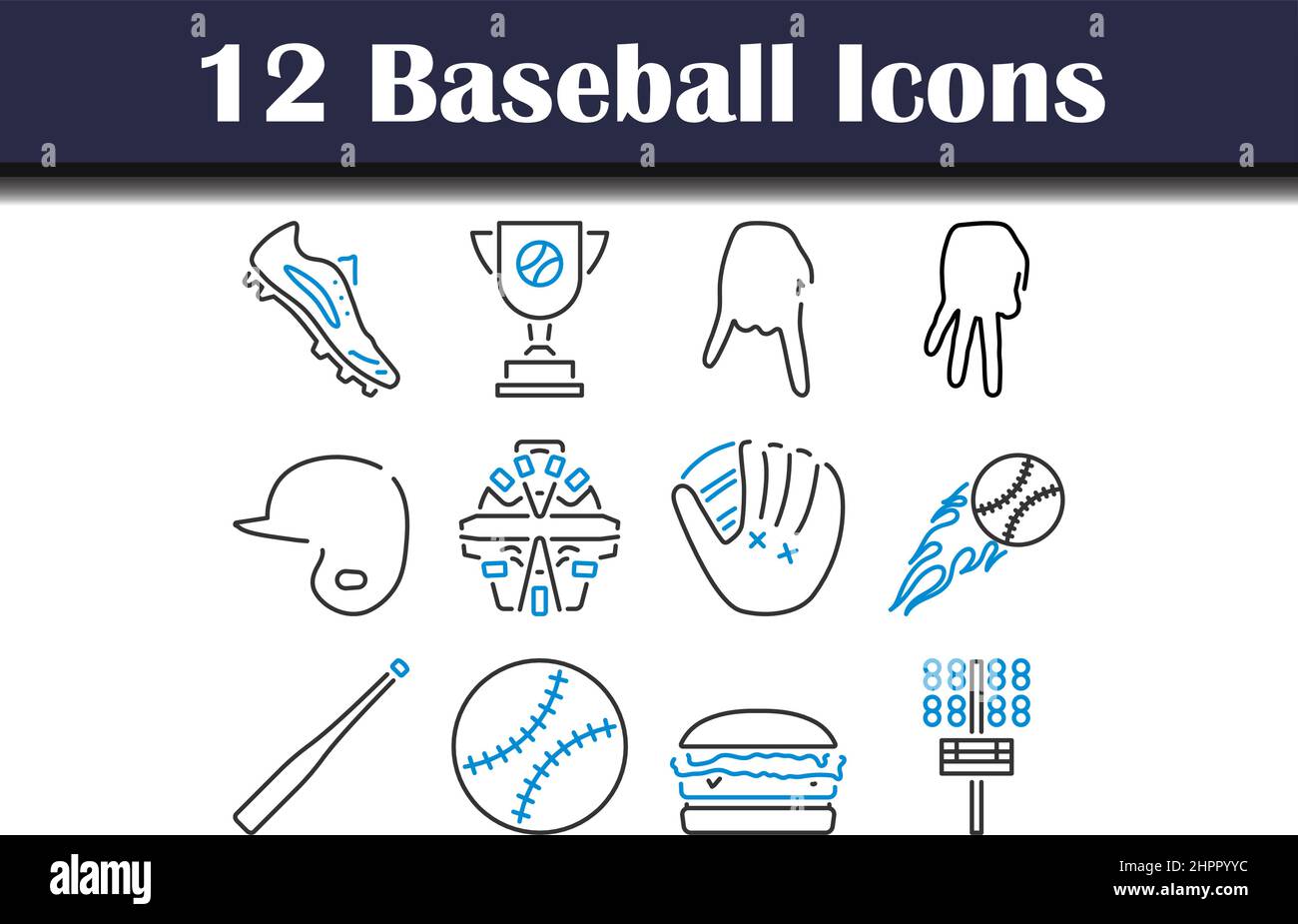 Baseball Icon Set. Editable Bold Outline With Color Fill Design. Vector ...