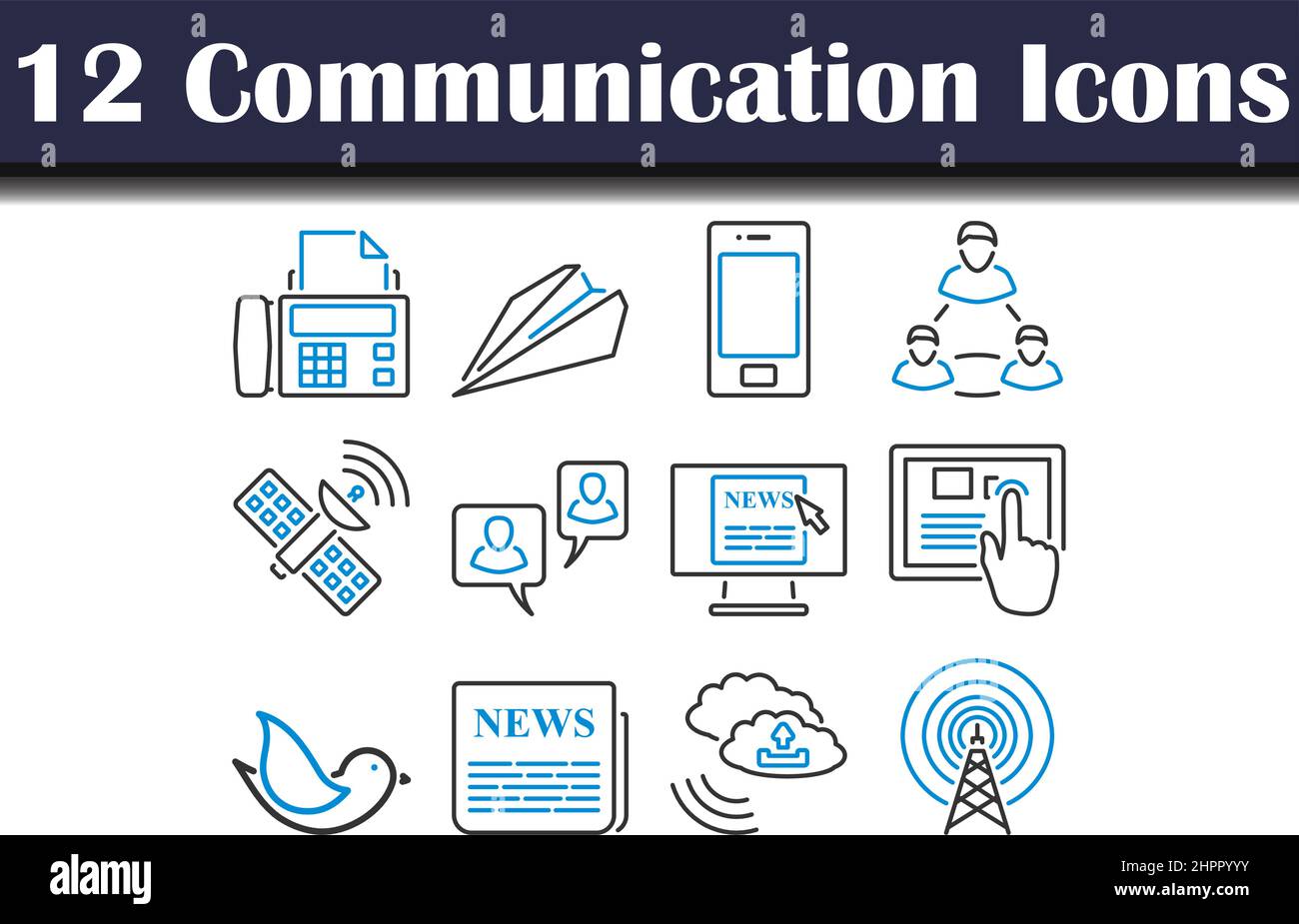 Communication Icon Set. Editable Bold Outline With Color Fill Design ...