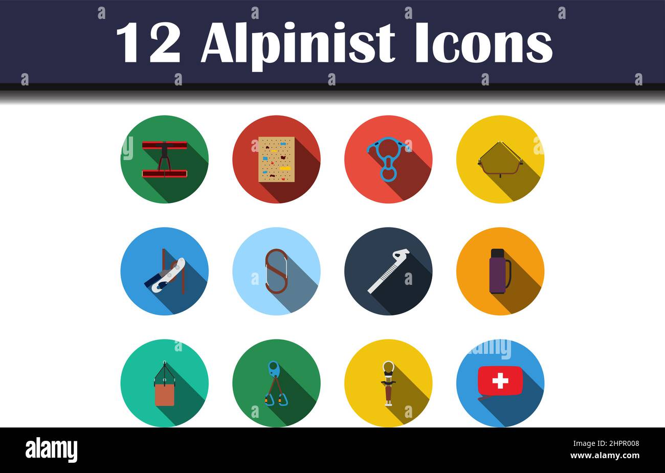 Alpinist Icon Set. Flat Design With Long Shadow. Vector illustration ...