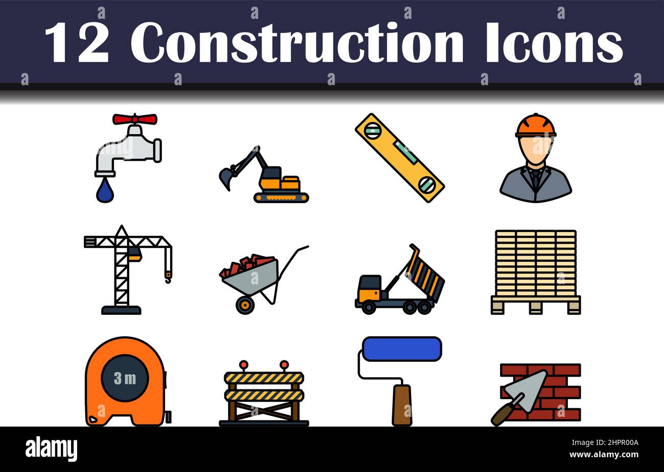 Construction Icon Set. Bold outline design with editable stroke width ...