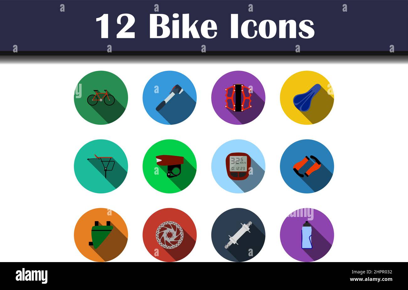 Bike Icon Set. Flat Design With Long Shadow. Vector illustration Stock ...