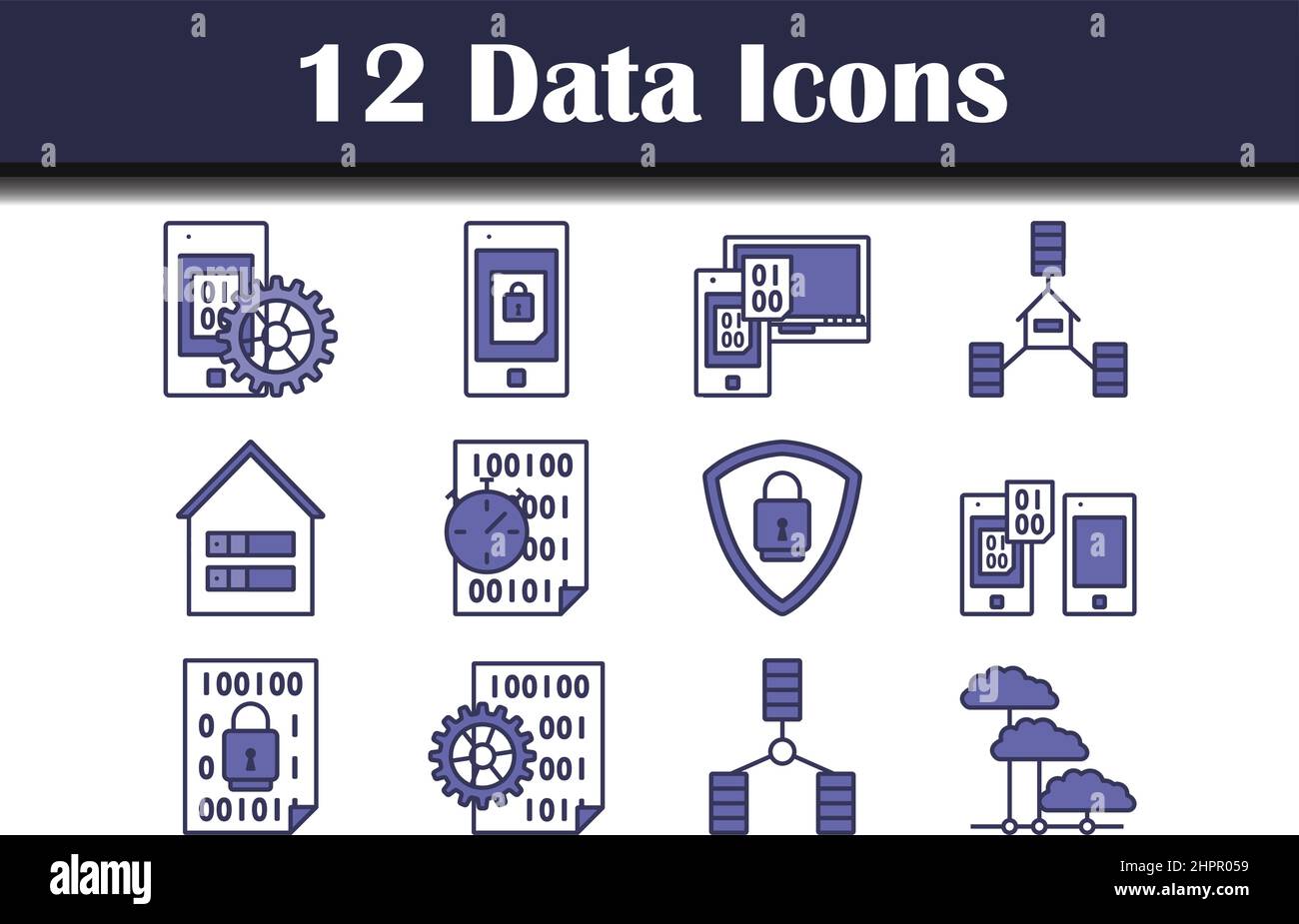 Data Icon Set. Editable Bold Outline With Color Fill Design. Vector ...