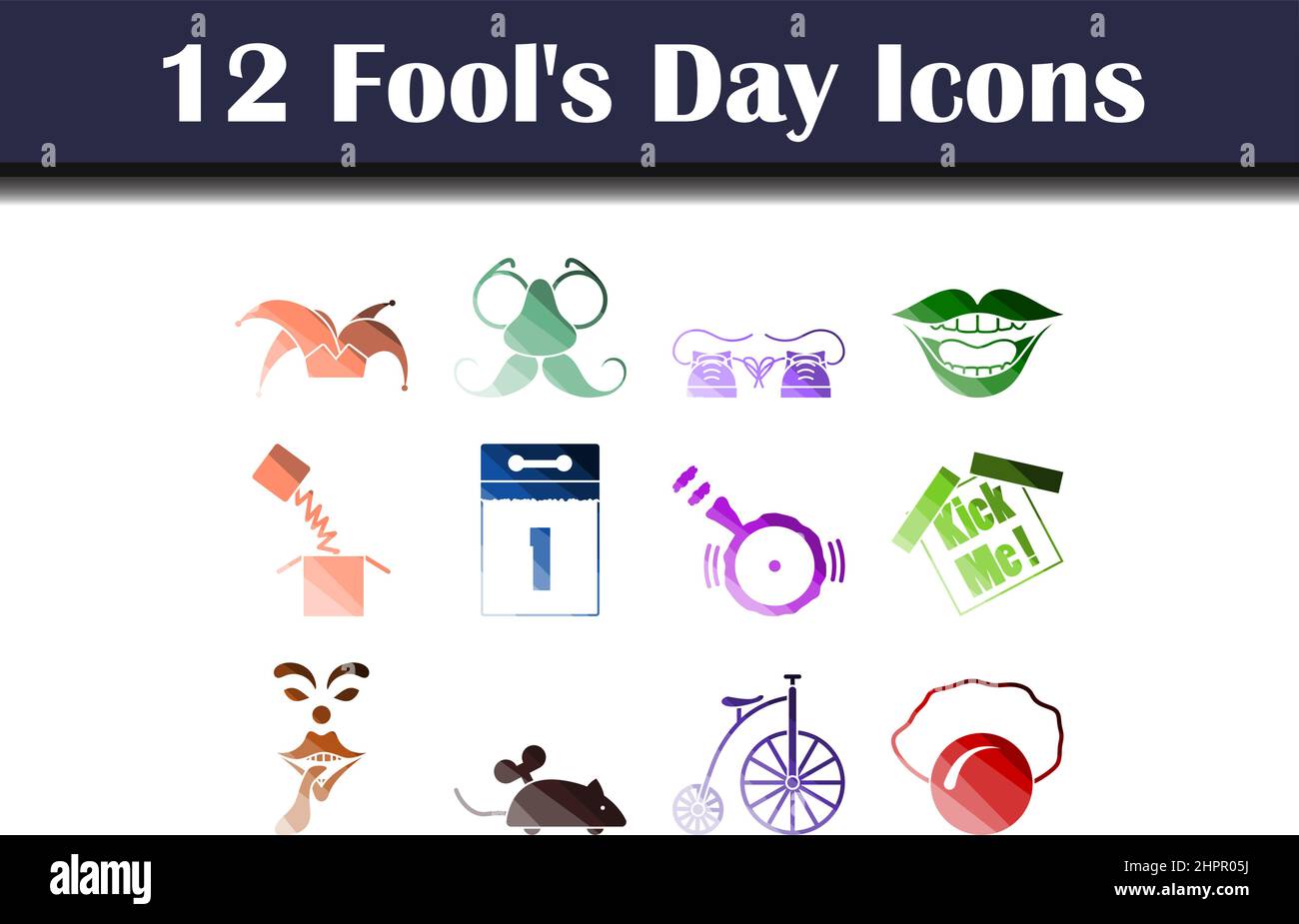 Fool's Day Icon Set. Flat Color Ladder Design. Vector Illustration ...