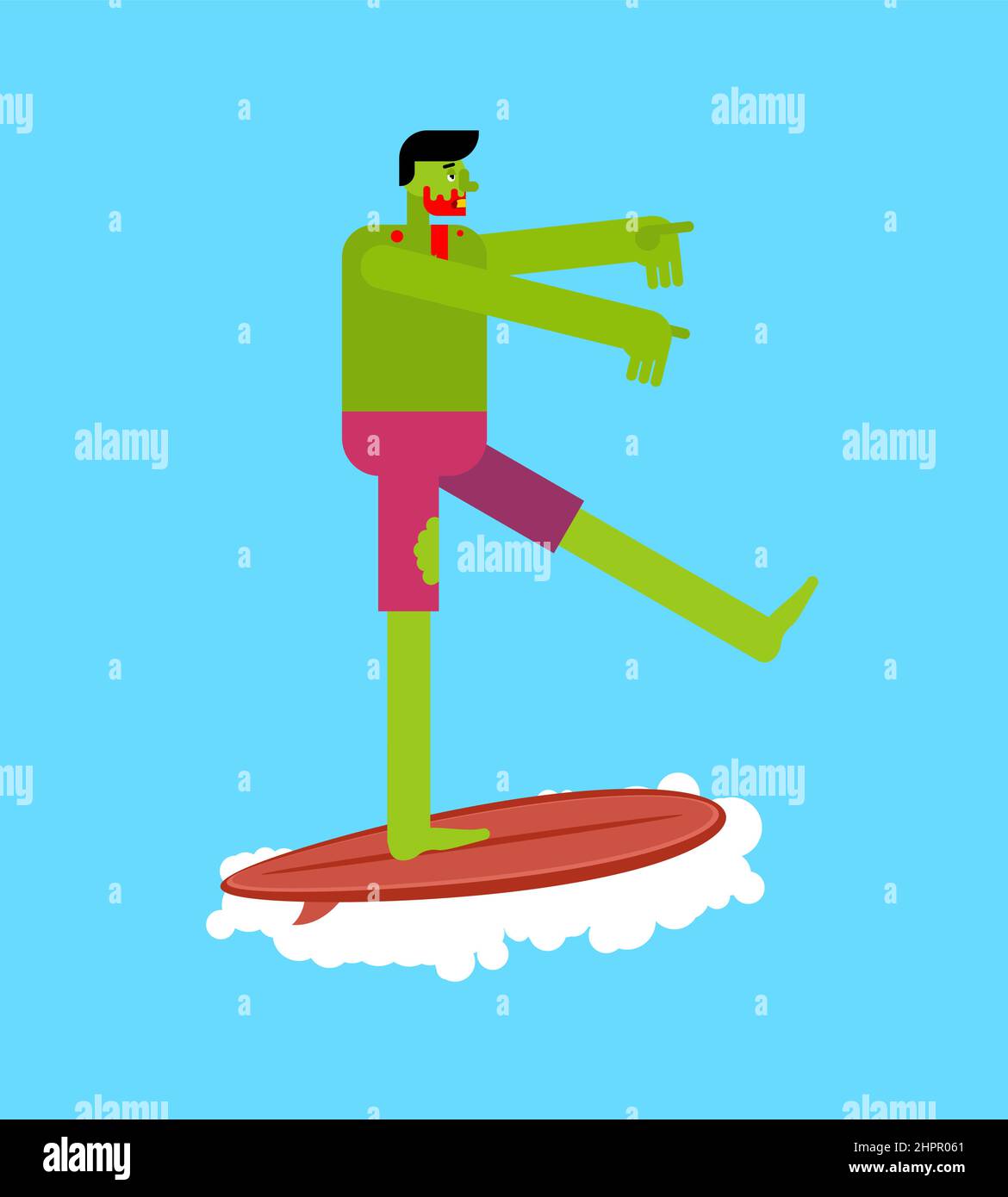 Zombie surfer. Dead man on surfboard. Vector illustration Stock Vector ...