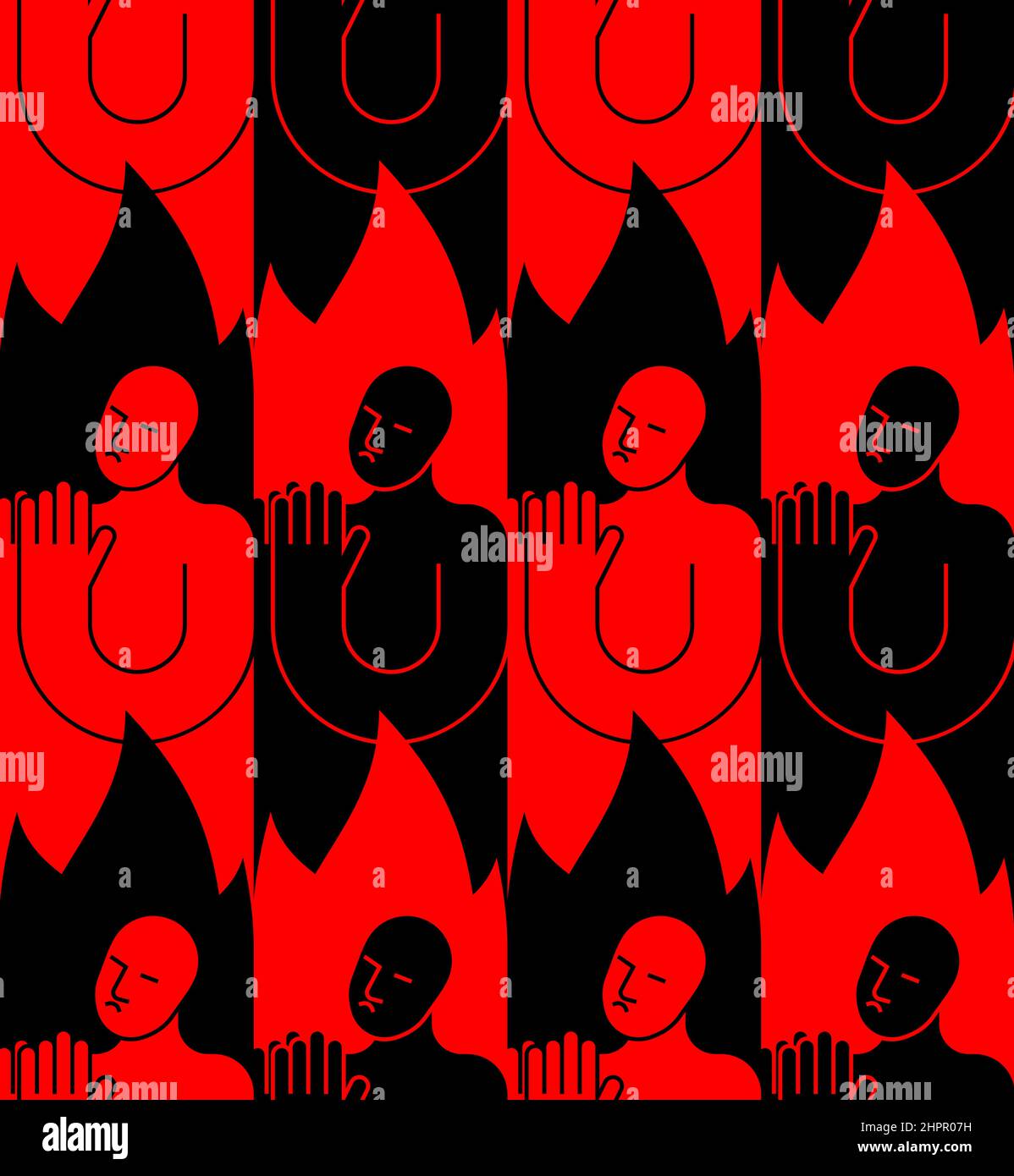 Sinner pattern seamless. Sinner in fire to repent texture. Man prays in ...