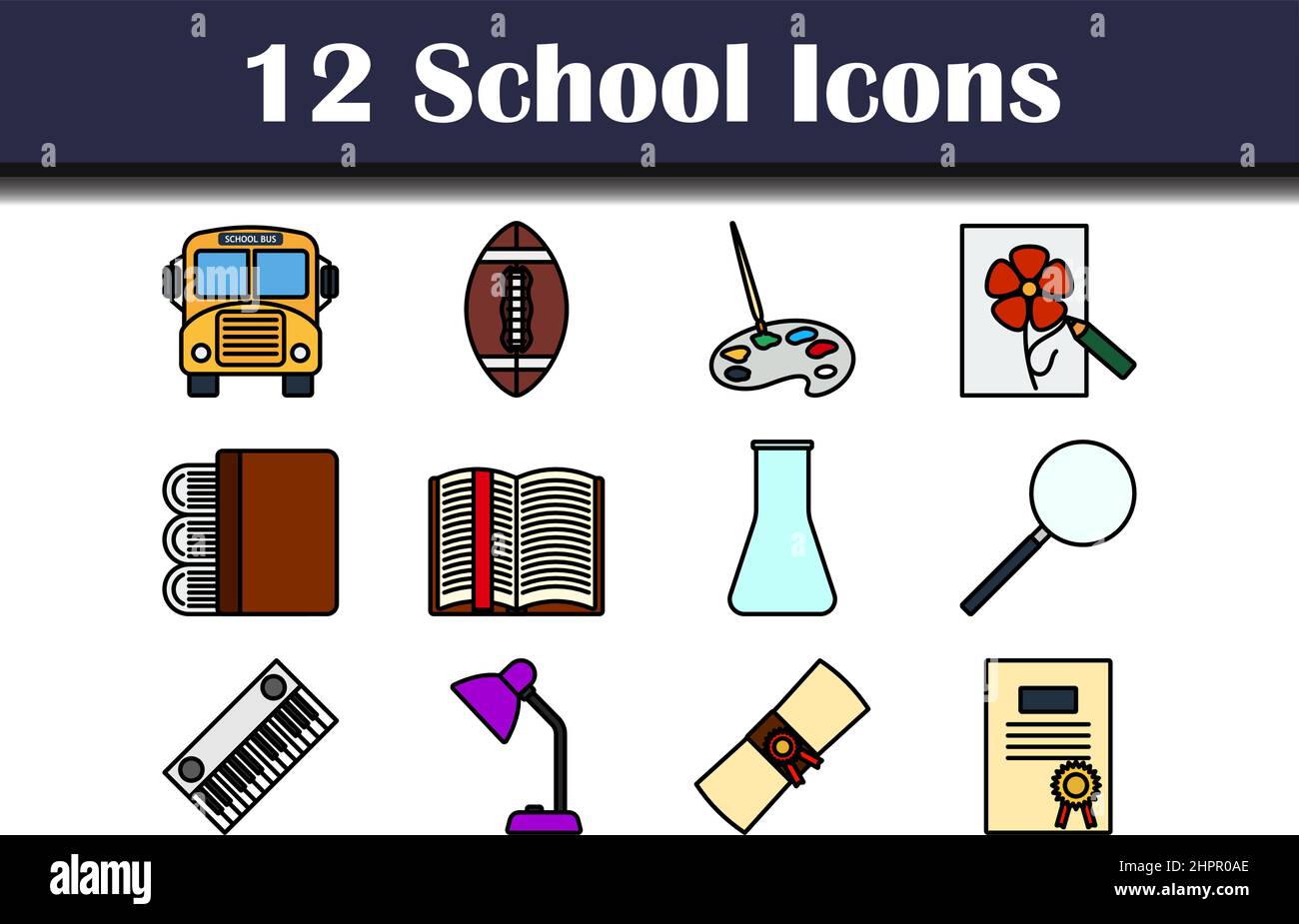 School Icon Set. Editable Bold Outline With Color Fill Design. Vector ...