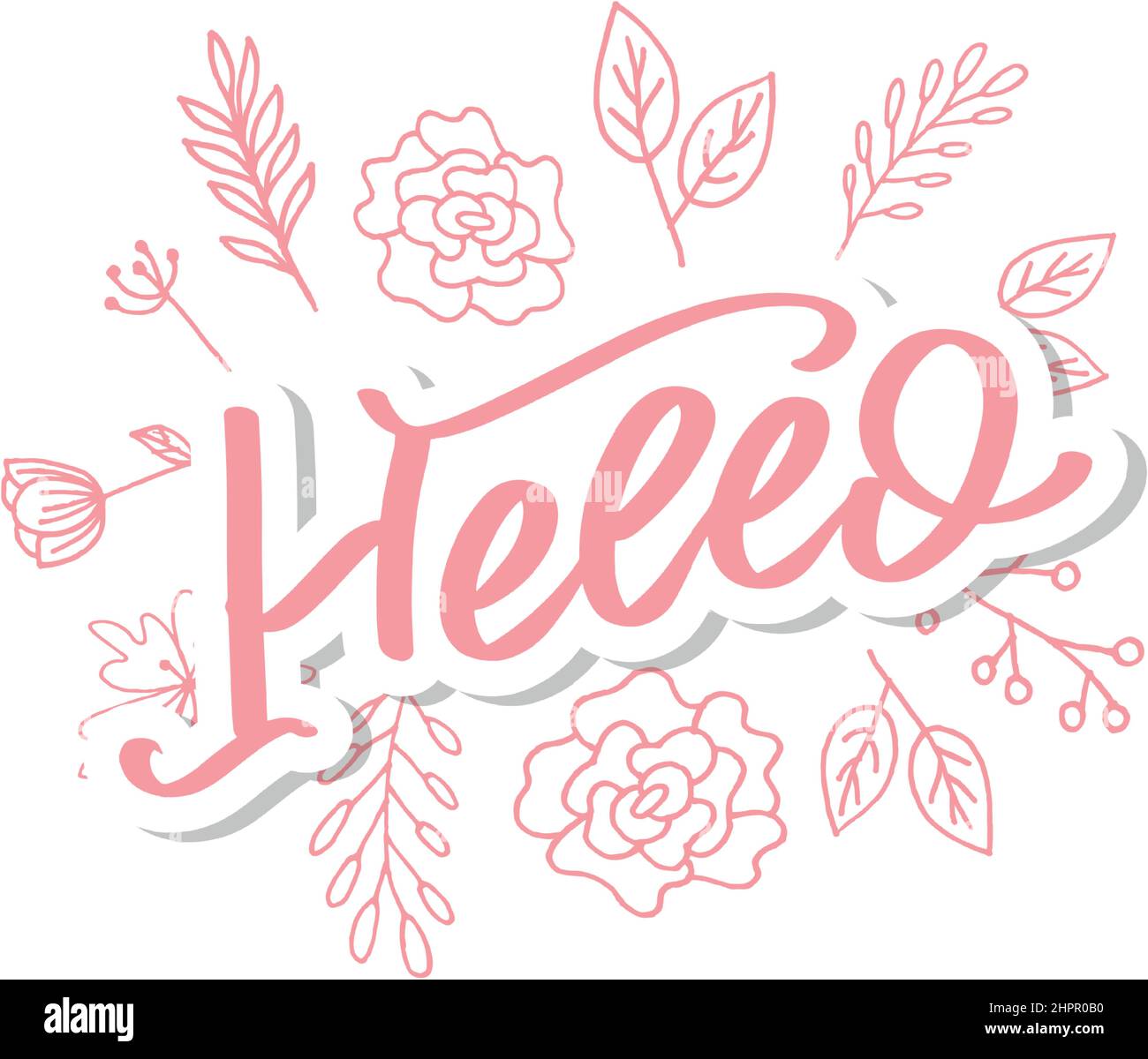 Hello in hand drawn style. Hello world. Lettering design concept. White ...