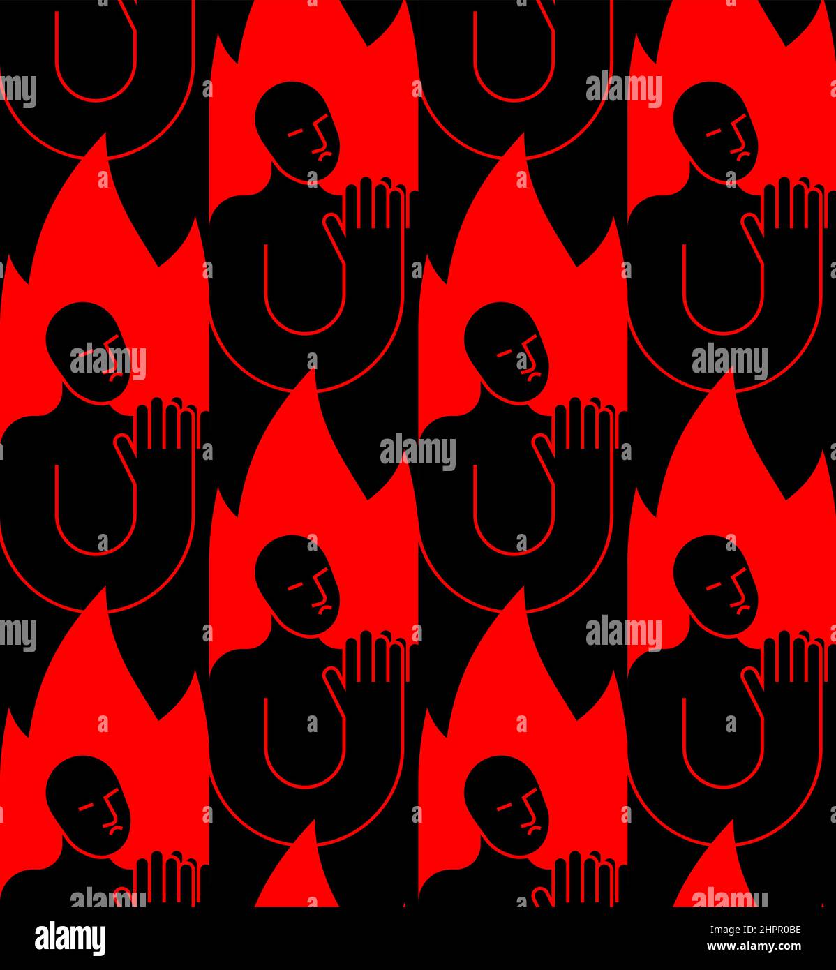 Sinner pattern seamless. Sinner in fire to repent texture. Man prays in ...