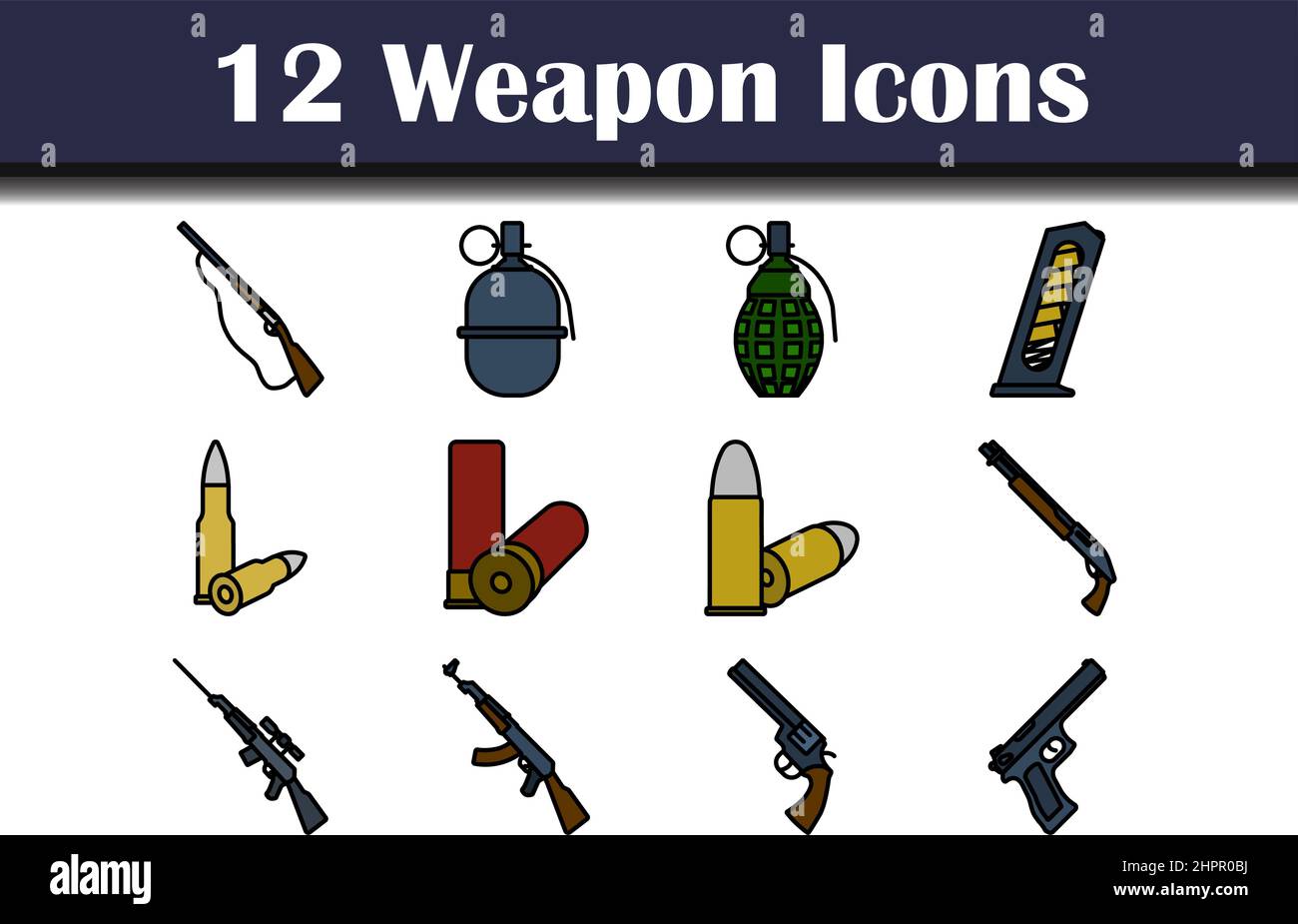 Weapon Icon Set. Editable Bold Outline With Color Fill Design. Vector ...