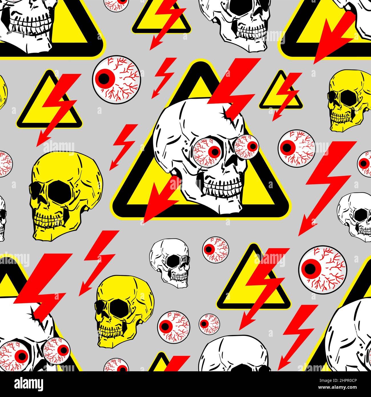Danger! Keep out pattern seamless. Danger sign Skull and lightning ...