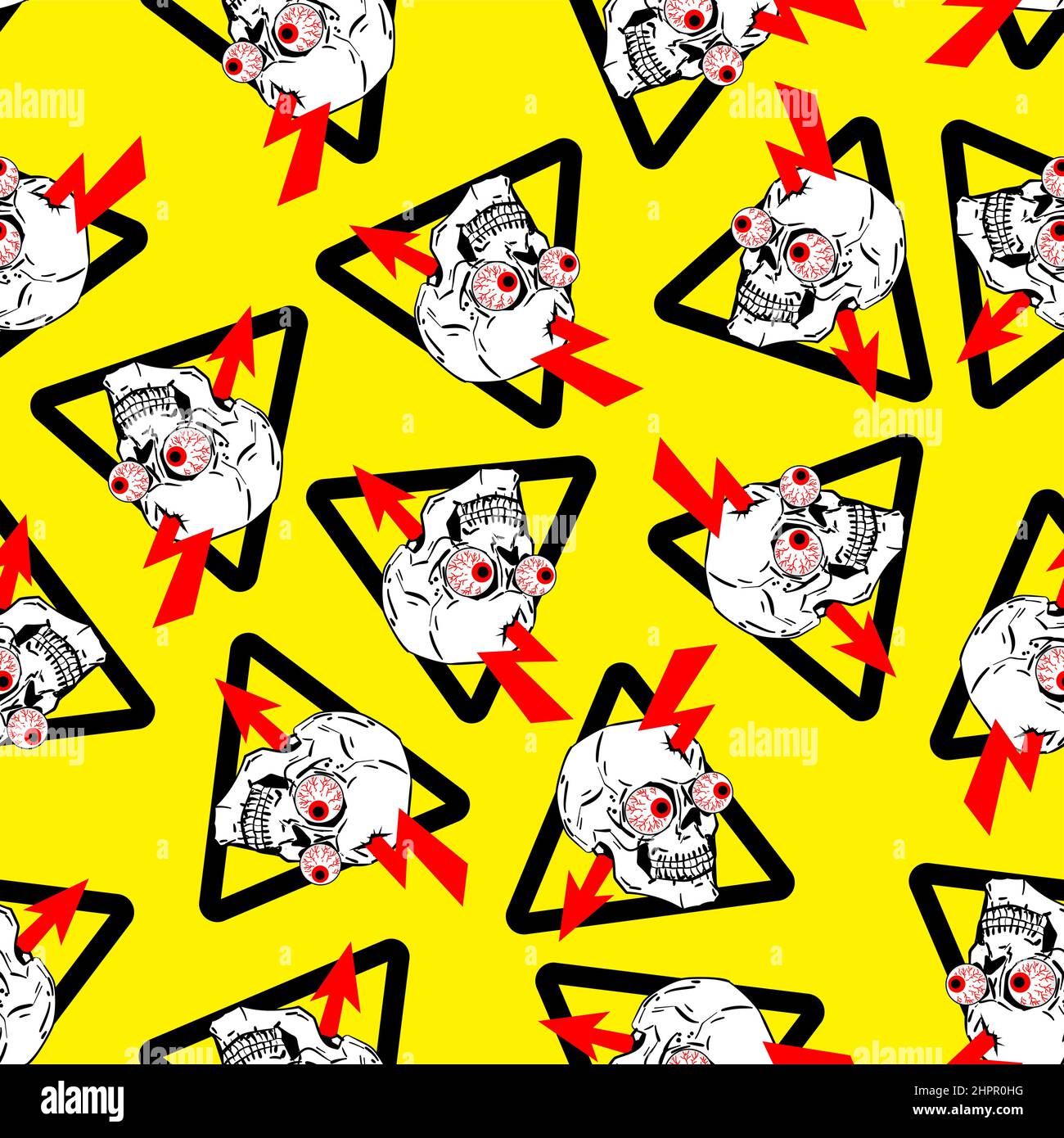 Danger! Keep out pattern seamless. Danger sign Skull and lightning ...