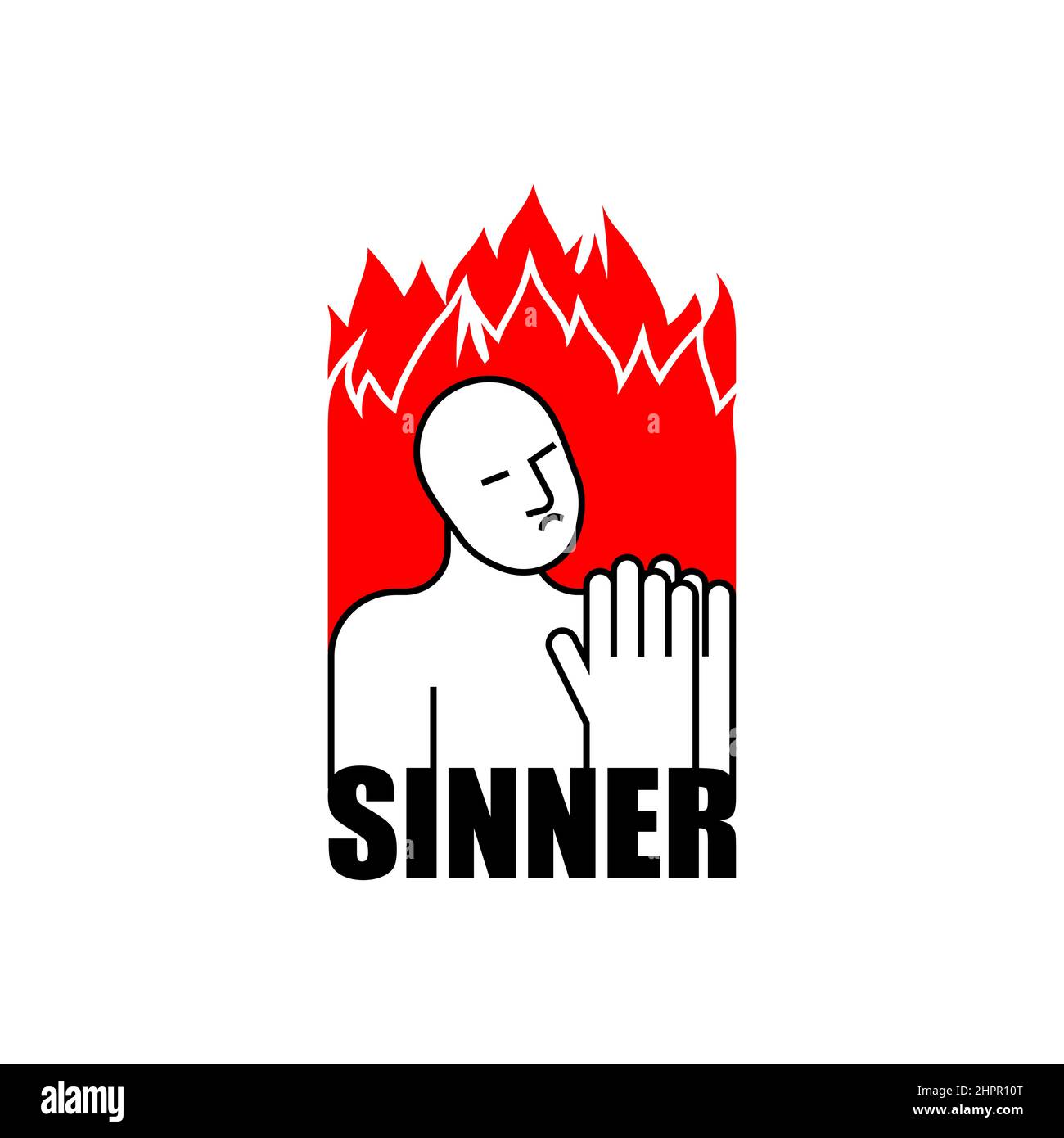 Sinner icon. Sinner in fire to repent. Man prays in fiery hyena. Man in ...