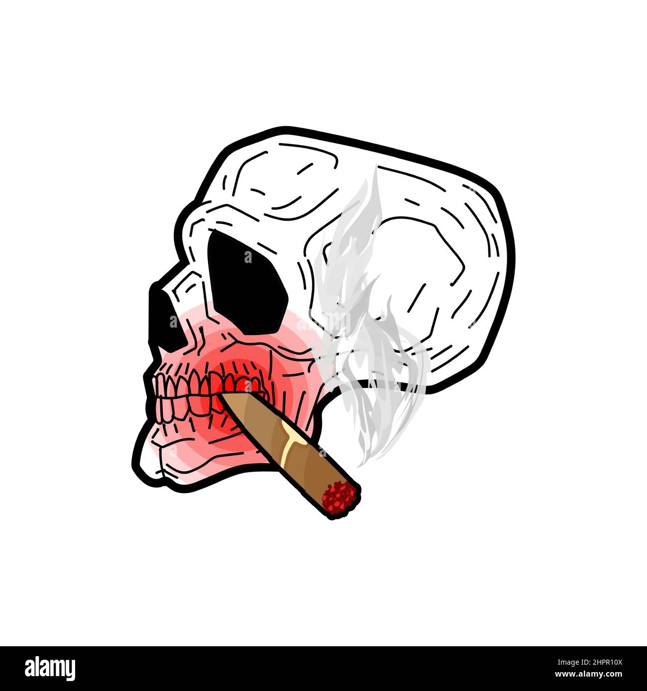 Skull with cigar. Skeleton head smoking cigarette pop art Stock Vector ...