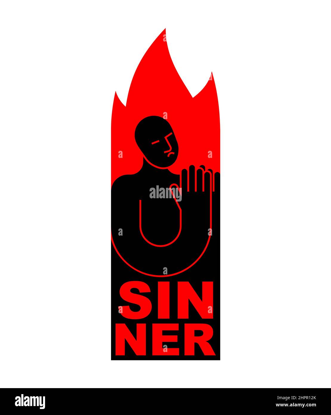 Sinner icon. Sinner in fire to repent. Man prays in fiery hyena. Man in ...