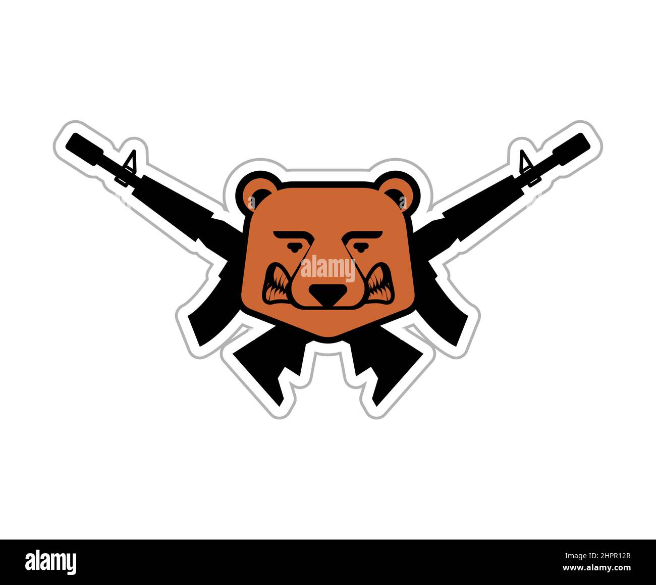 Bear head and machine guns. Hunter sign. Beast muzzle and weapons ...