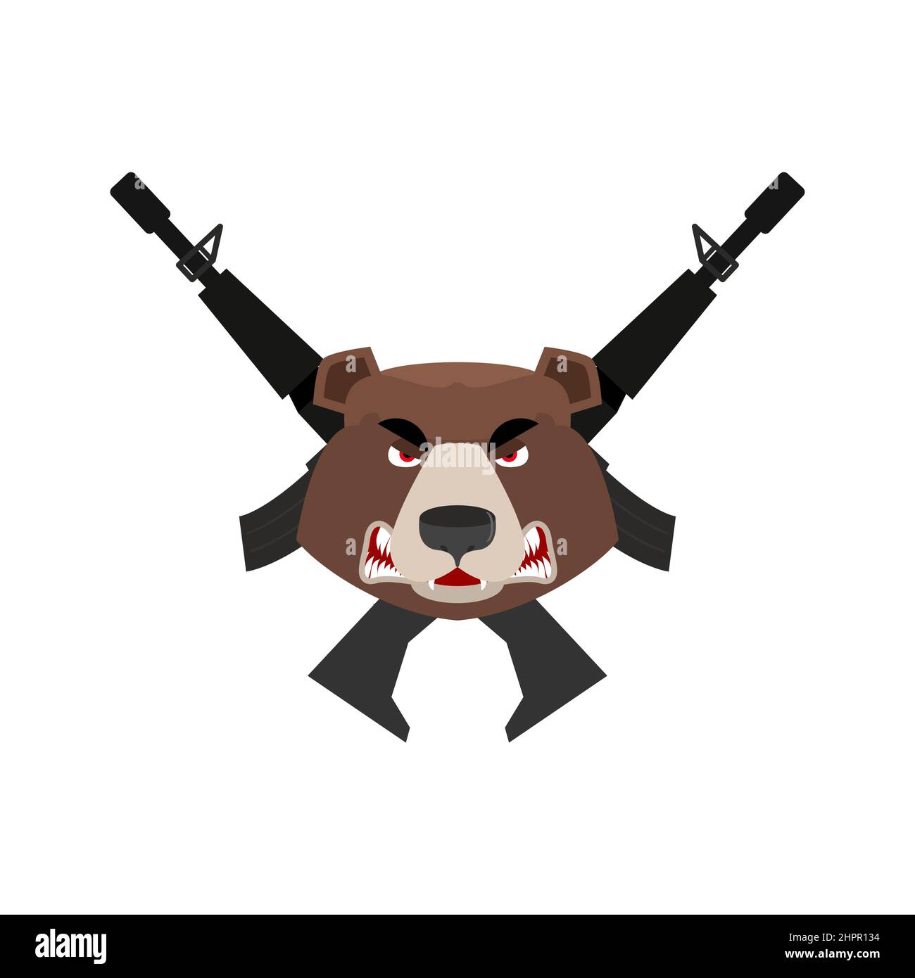 Bear head and machine guns. Hunter sign. Beast muzzle and weapons ...