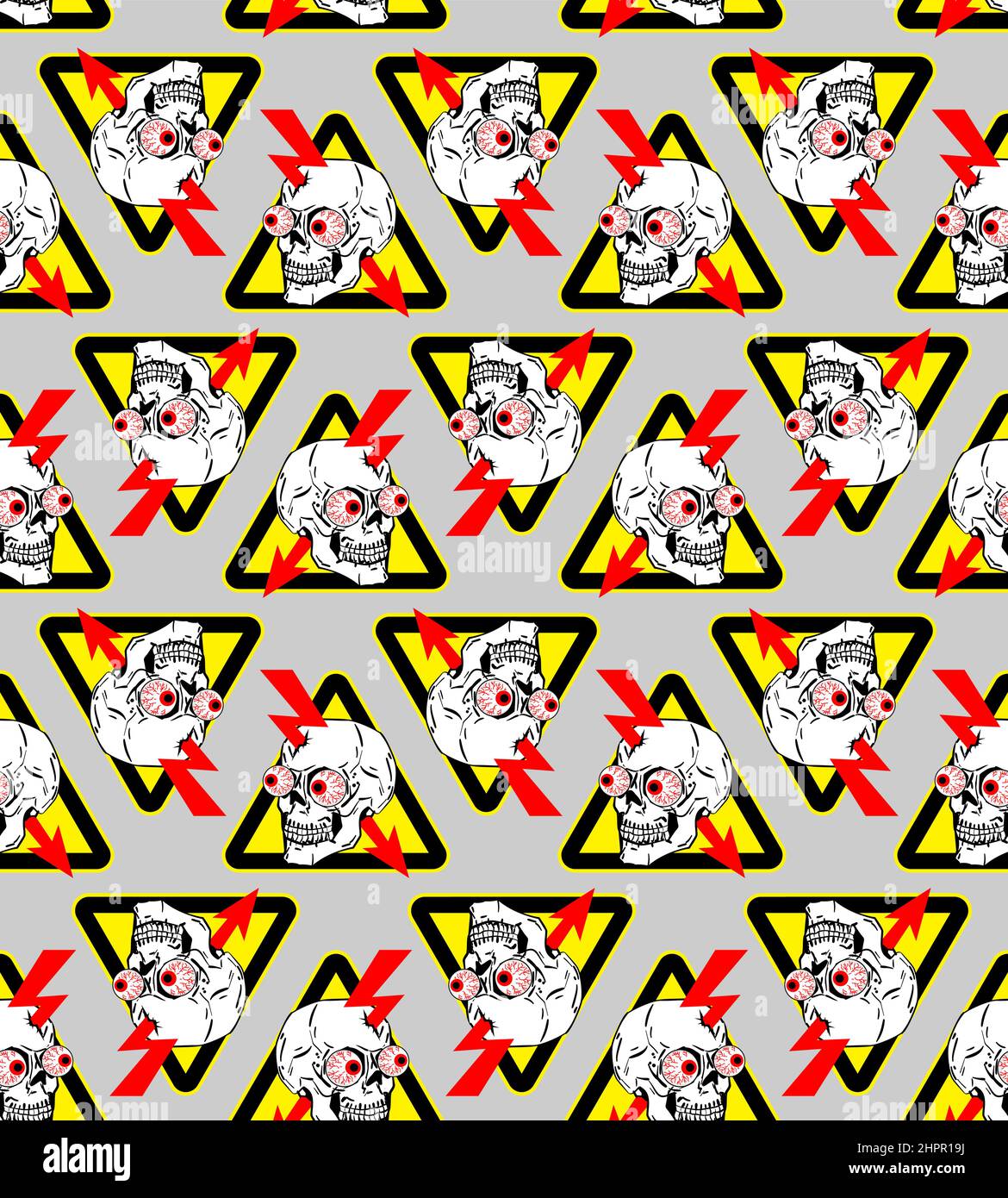 Danger! Keep out pattern seamless. Danger sign Skull and lightning ...