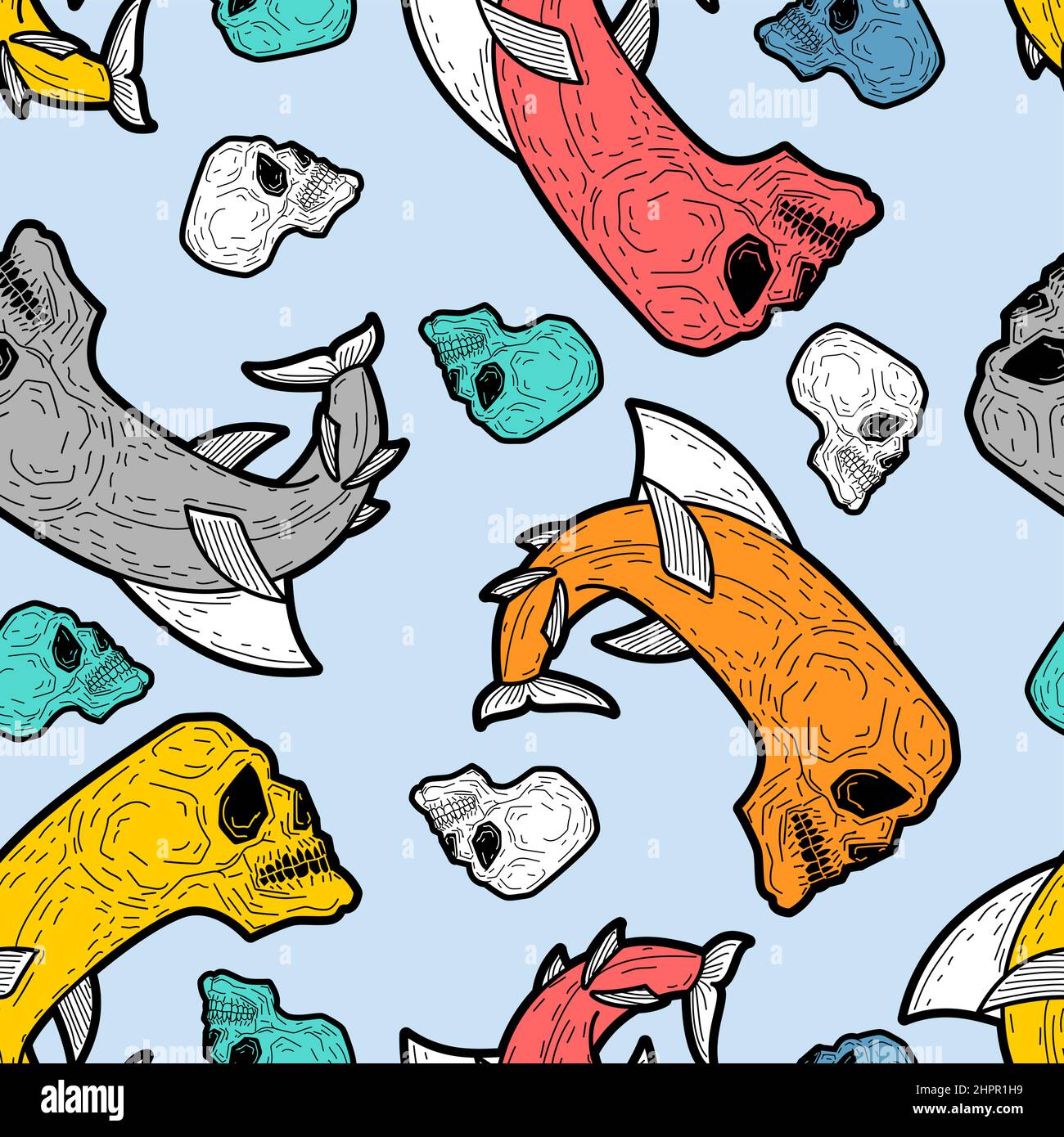 fish skeleton pattern seamless. Terrible variety of fish background ...